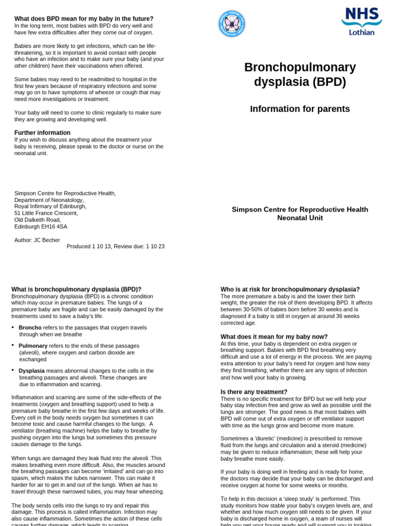 NHSL Bronchopulmonary Dysplasia BPD Pil Neonates 1-10-13 | PDF | Lung ...