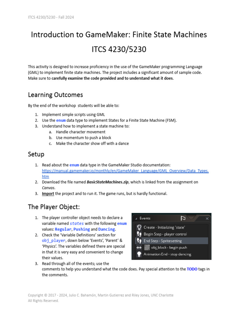 Activity - GameMaker - Finite State Machines | PDF | Data Type | Variable (Computer Science)