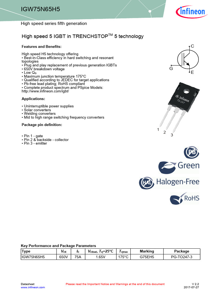 Infineon IGW75N65H5 DS v02 - 02 EN | PDF | Electrical Engineering | Electricity