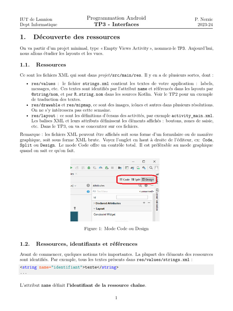 TP3 : Interfaces Android et Layouts XML | PDF | XML | Mise en page
