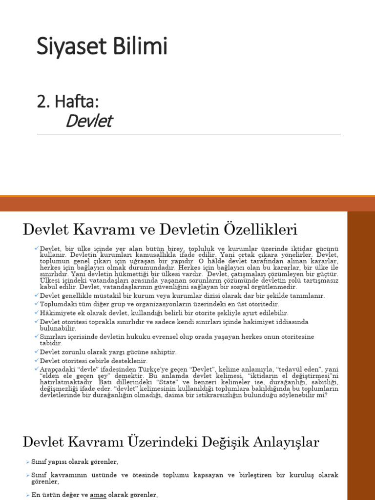 Siyaset Bilimi Dersi 2. Hafta Devlet | PDF