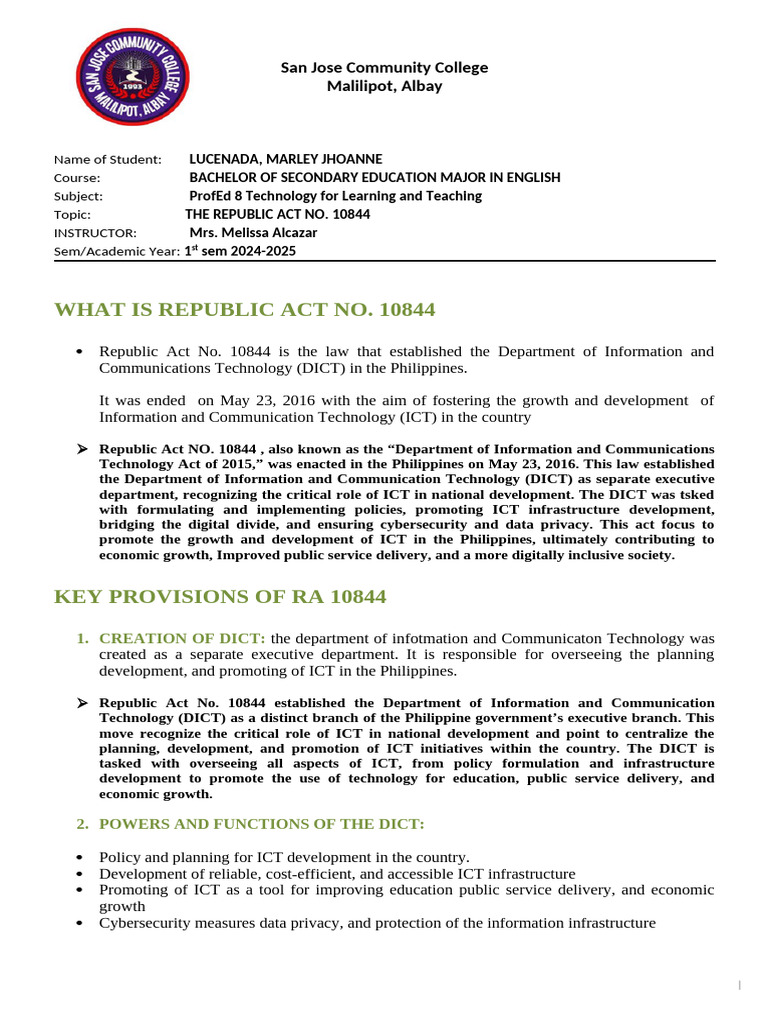 The Republic Act No. 10844 | PDF | Information And Communications Technology | Computing