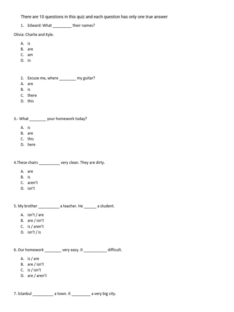 To Be Exercises | PDF