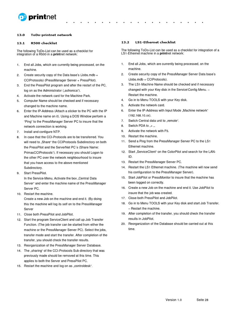 Printnet Network Integration Checklists | PDF | Computer Network ...