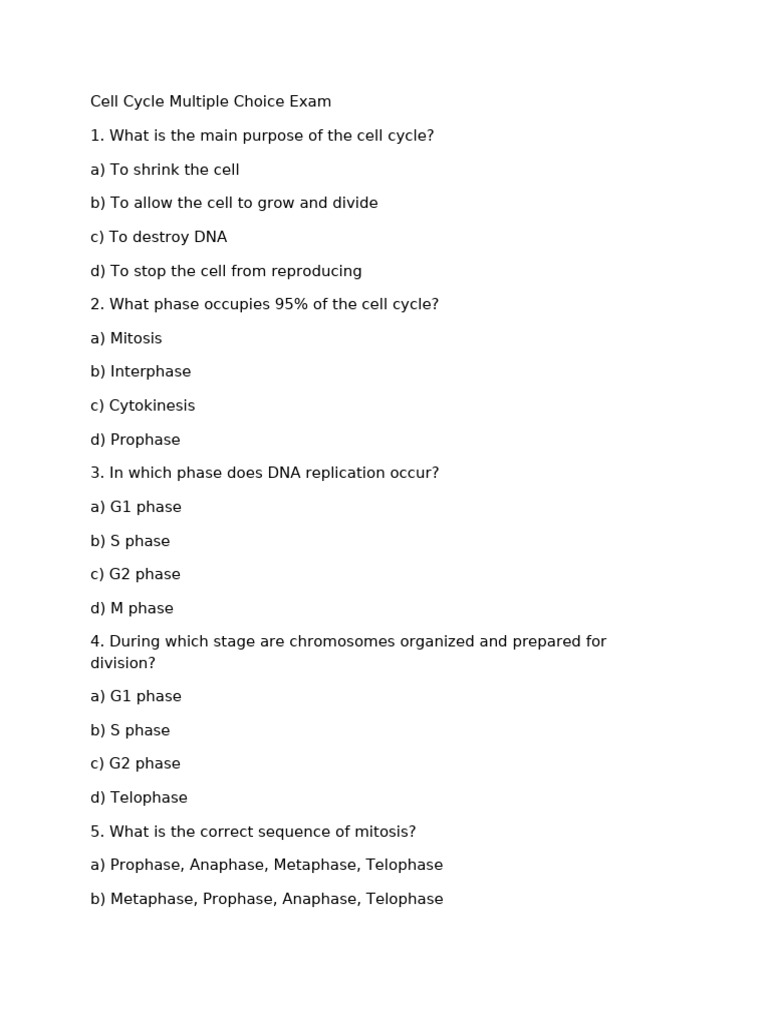 Cell Cycle Multiple Choice Exam | PDF | Mitosis | Cellular Processes