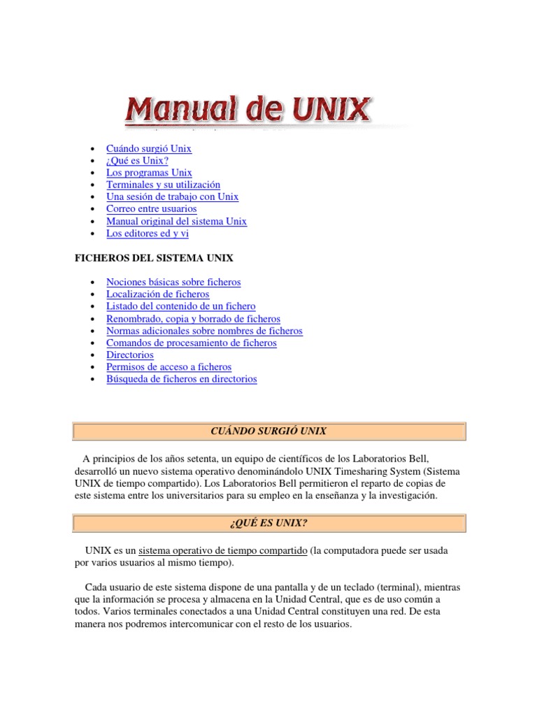 Manual de Unix | PDF | Archivo de computadora | Interfaz de línea de comando