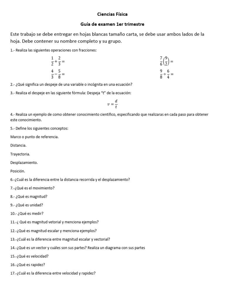 Guía de Examen 1er Trimestre 2024 | PDF | Velocidad | Vector Euclidiano