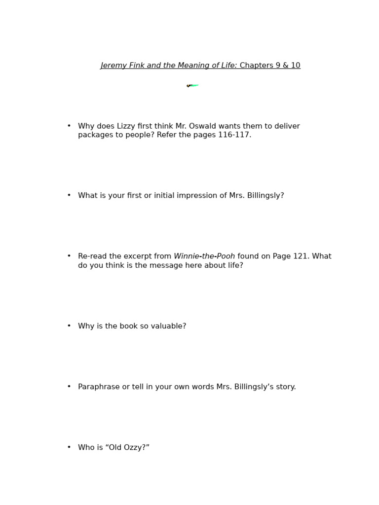 Chapters 9-20 Questions | PDF | Meaning Of Life