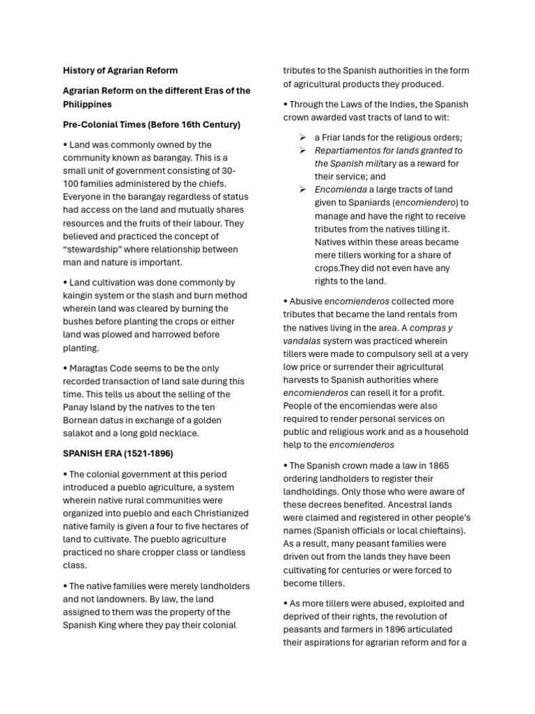 Agrarian Reform History in the Philippines | PDF | Leasehold Estate ...