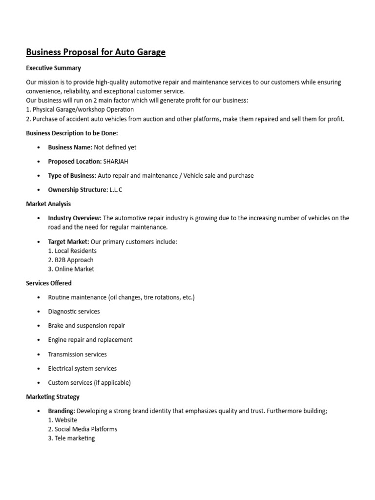 Business Proposal For Auto Garage | PDF | Pricing | Marketing