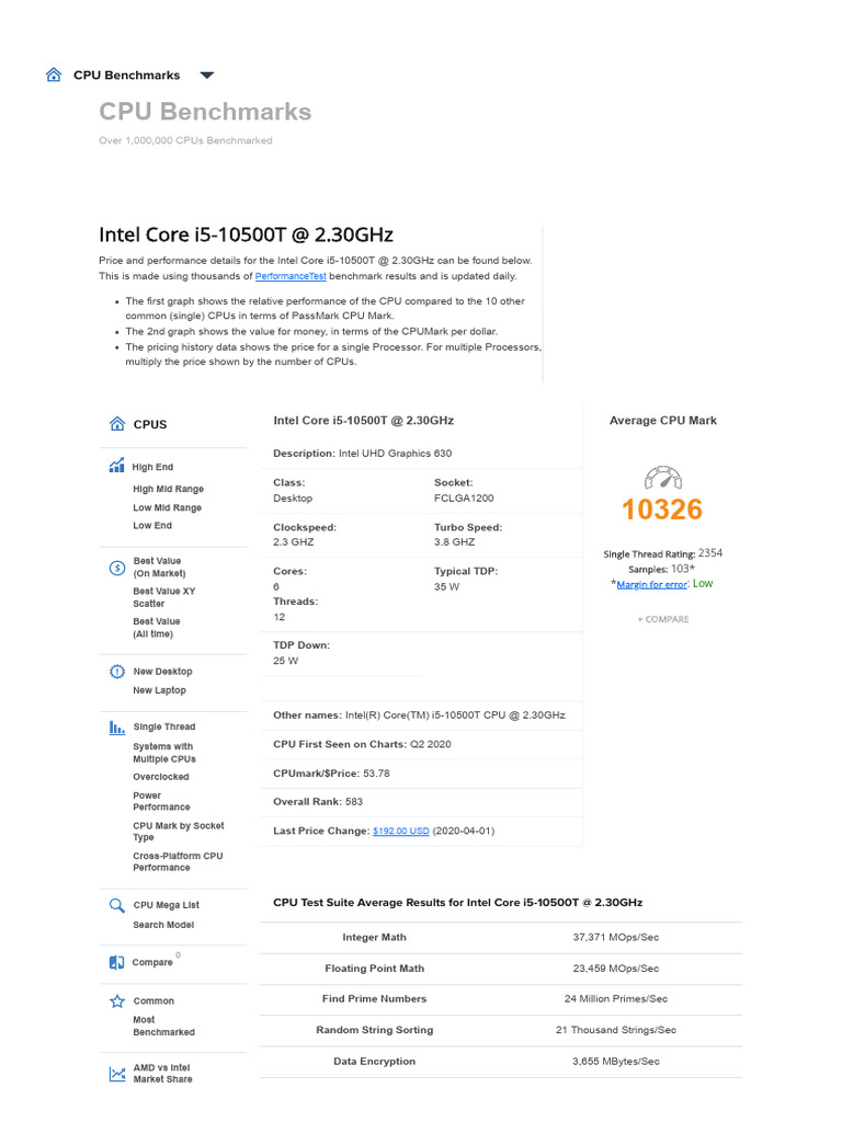 Intel Core i5-10500T Benchmark Overview | PDF | Central Processing Unit ...