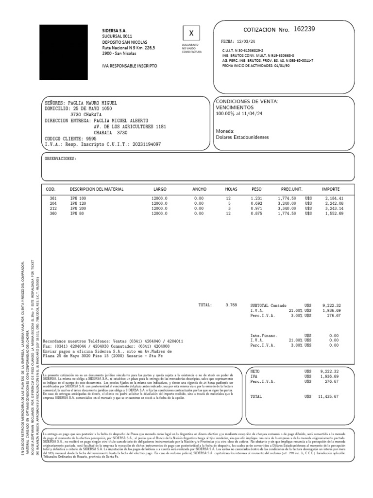 Cotizacion - 162239 - 9595 | PDF | Dólar de los Estados Unidos | Business