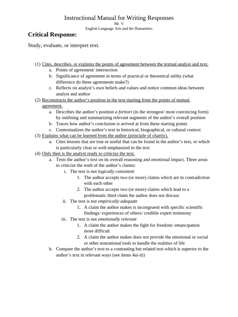 Critical Response - Essay - Original Text Outlines | PDF | Essays ...