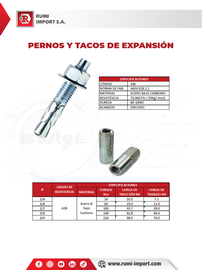 Ficha Tecnica Perno de Expancion | PDF