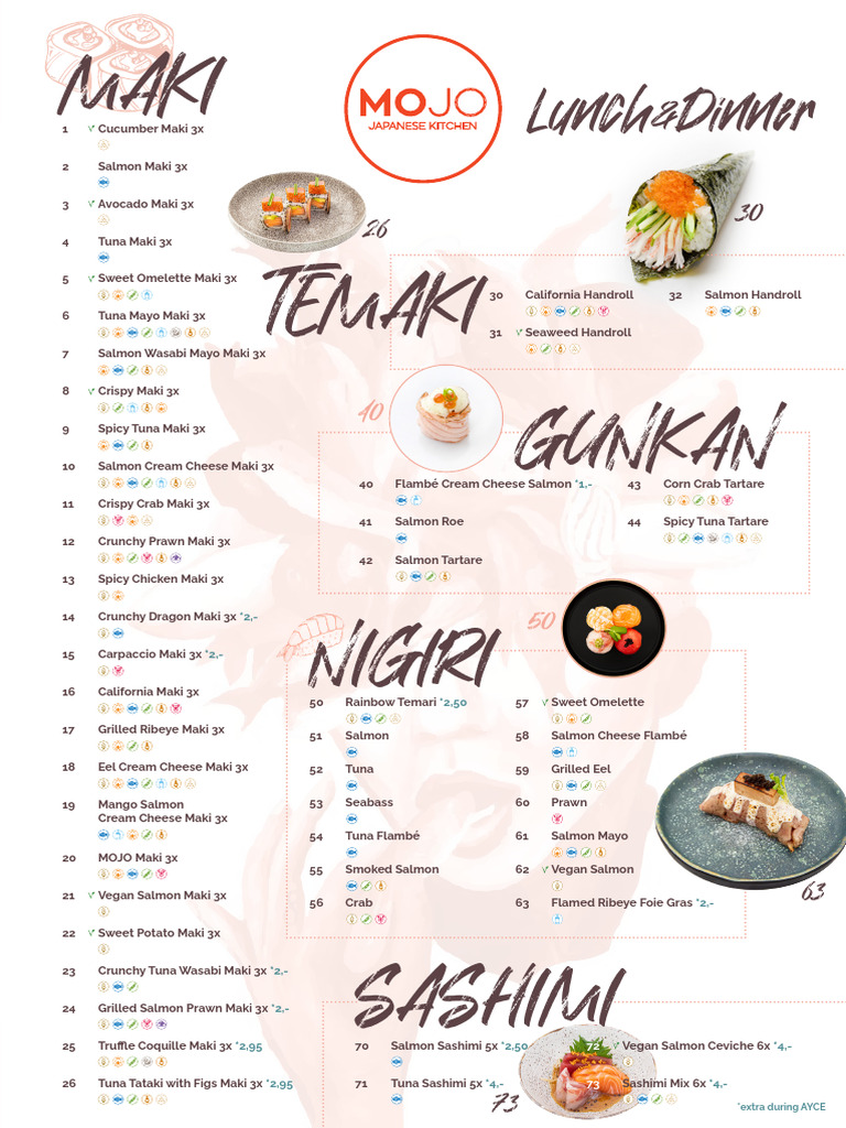 Mojo Menu Lunch Diner en AYCE 01042023 HR | PDF | Sushi | Cuisine