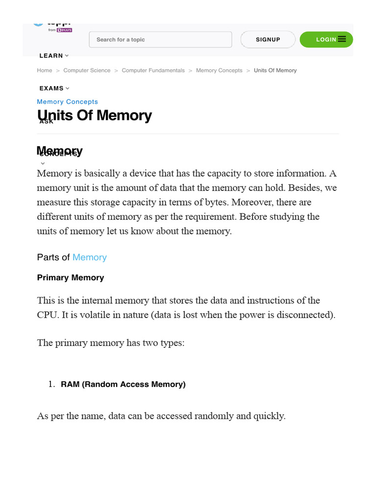 Units of Memory - Definition, Various Units and Their Capacities | PDF ...