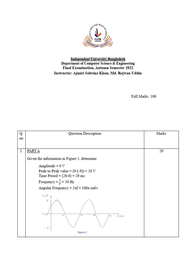 CSE104 Final Soln Autumn 2022 | PDF | Electrical Network | Voltage