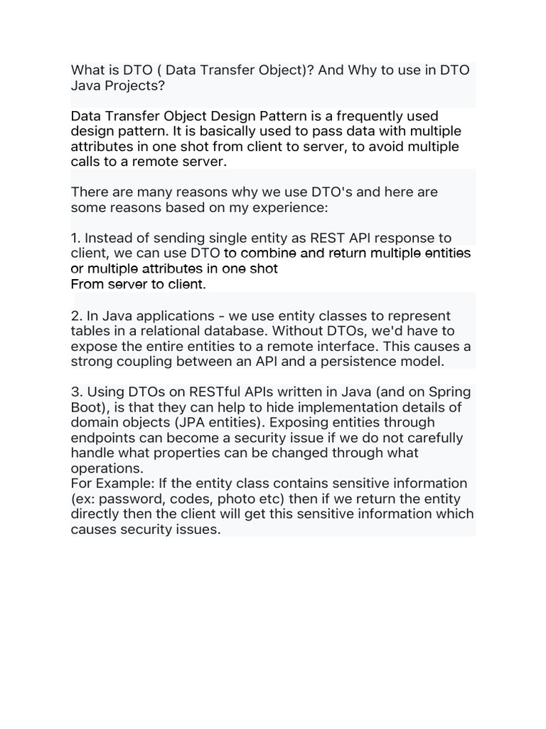 What+is+DTO+ (+Data+Transfer+Object) +And+Why+to+use+in+DTO+Java+Projects | PDF | Computers ...