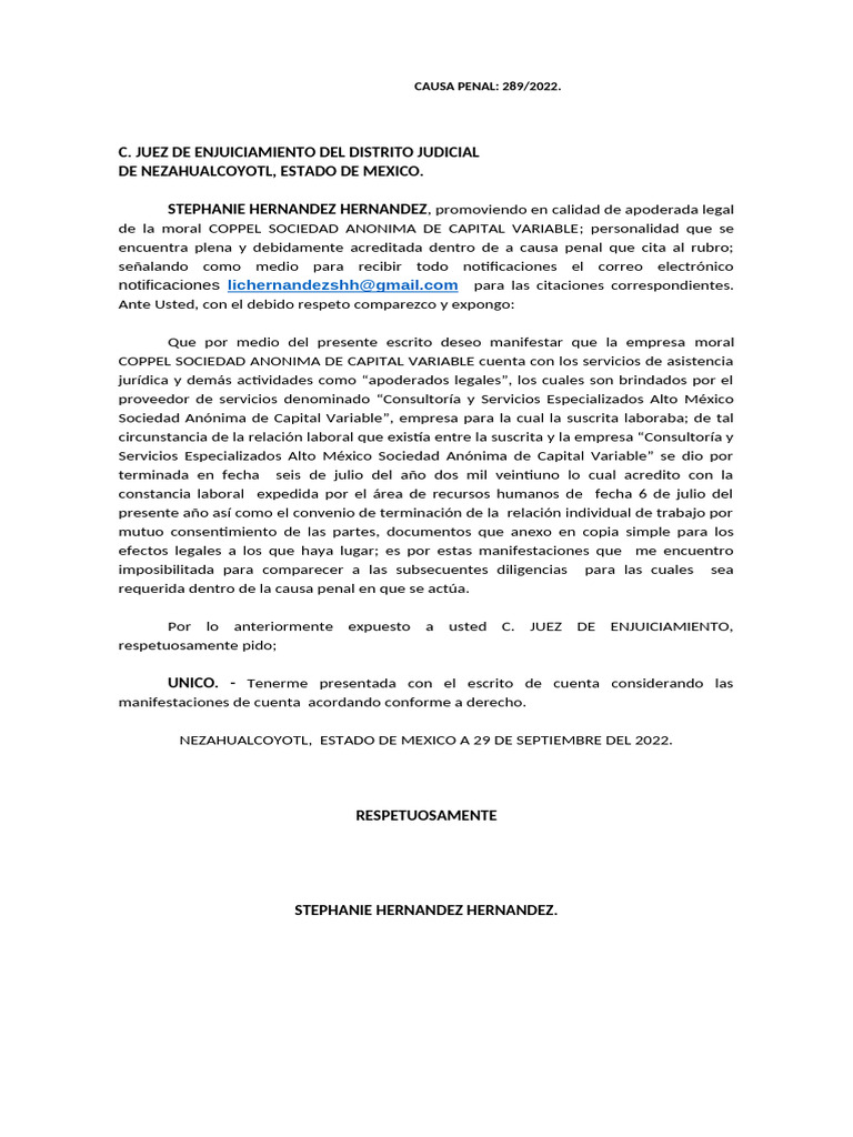 Renuncia de Apoderada Legal en Causa Penal | PDF