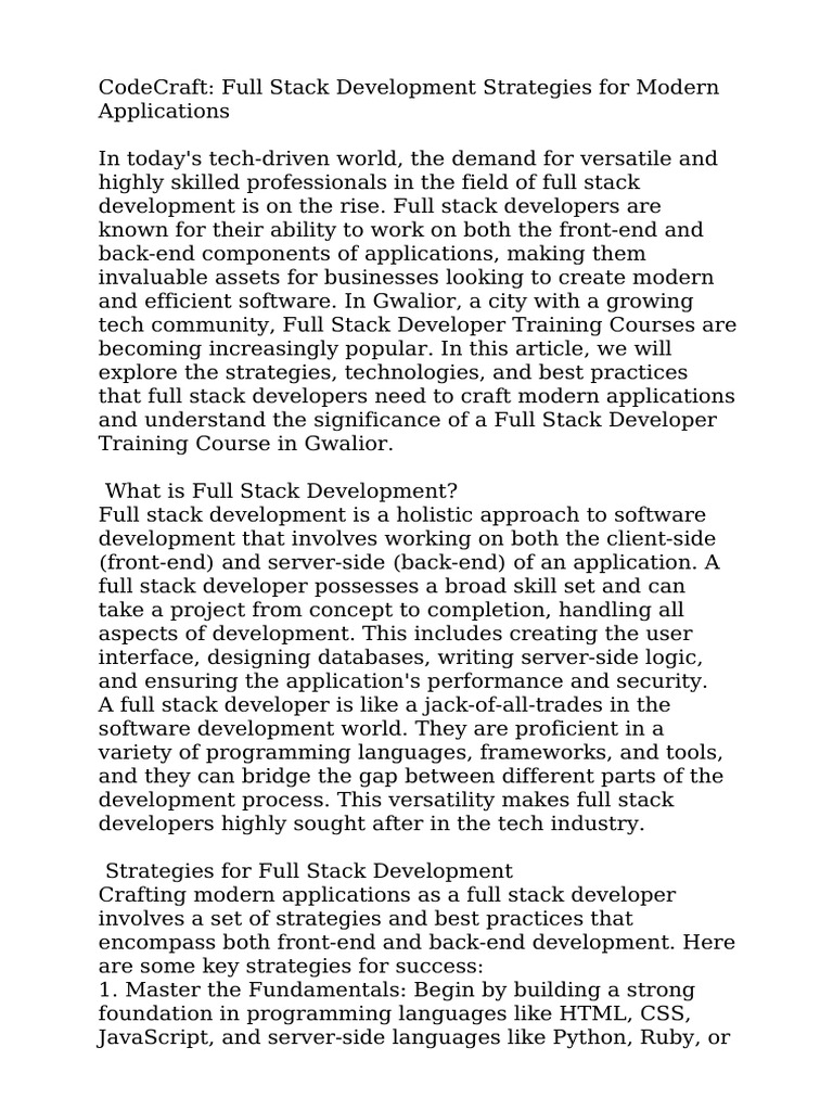 CodeCraft Full Stack Development Strategies For Modern Applications | PDF | Databases | Software