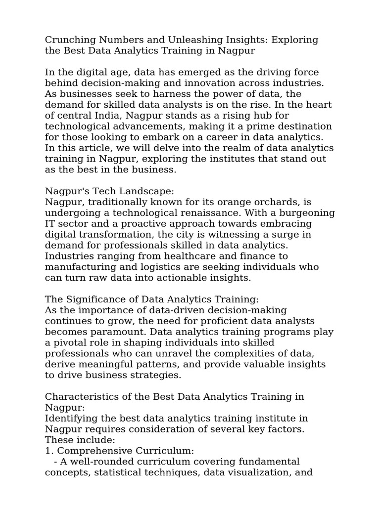 Crunching Numbers and Unleashing Insights Exploring The Best Data Analytics Training in Nagpur ...