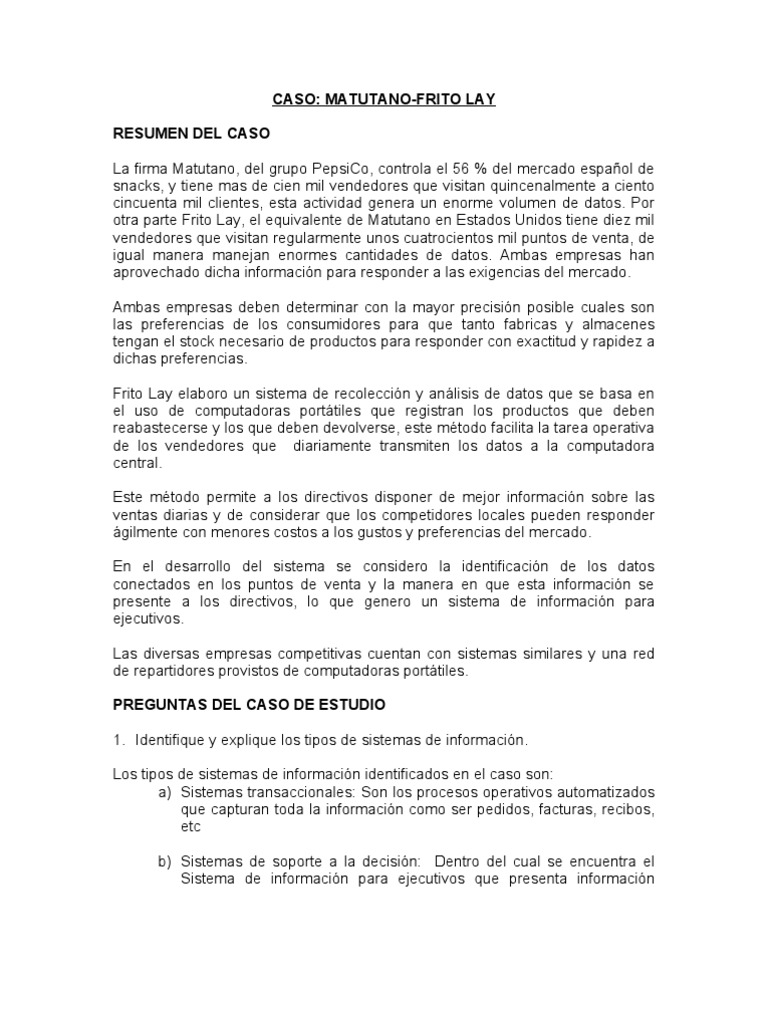 Sistemas de Información en Matutano-Frito Lay | PDF | Información ...