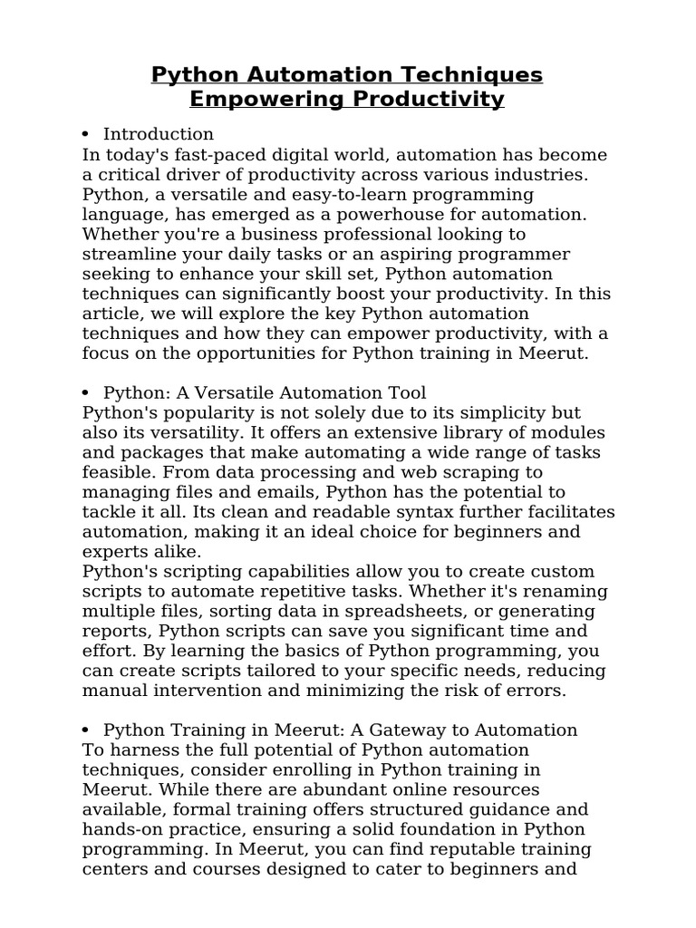 Python Automation Techniques Empowering Productivity | PDF | Automation | Internet Of Things