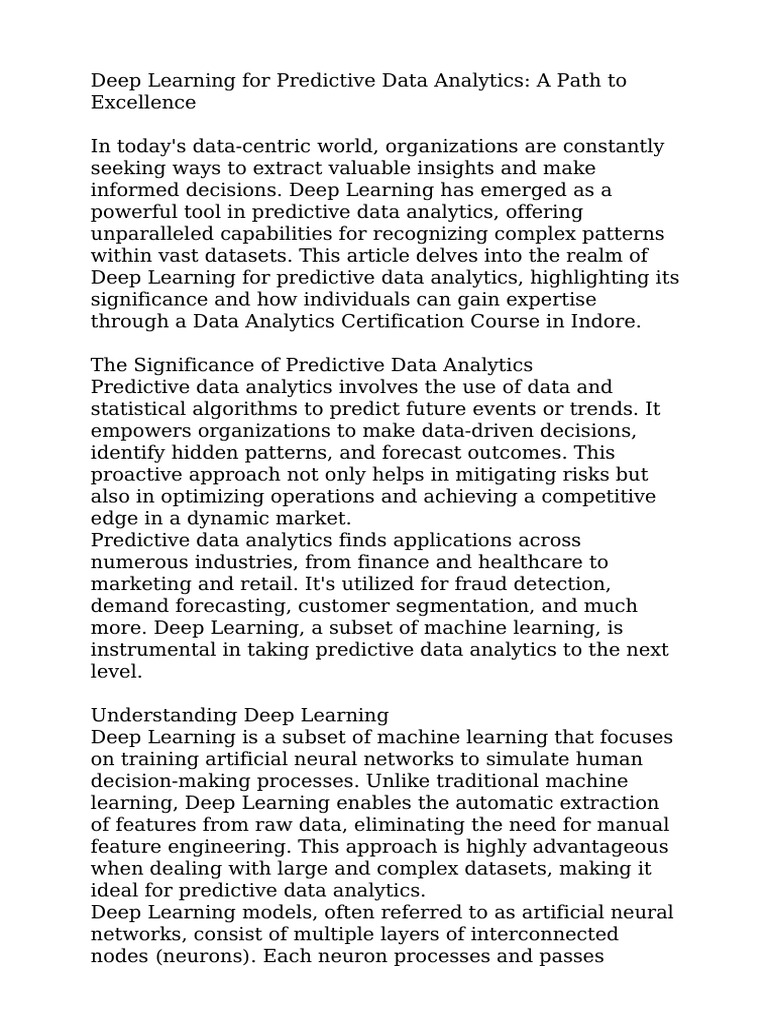 Deep Learning For Predictive Data Analytics A Path To Excellence | PDF ...