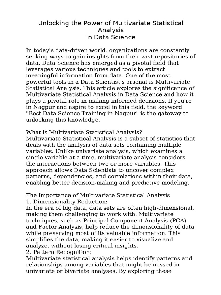 Unlocking The Power of Multivariate Statistical Analysis in Data ...