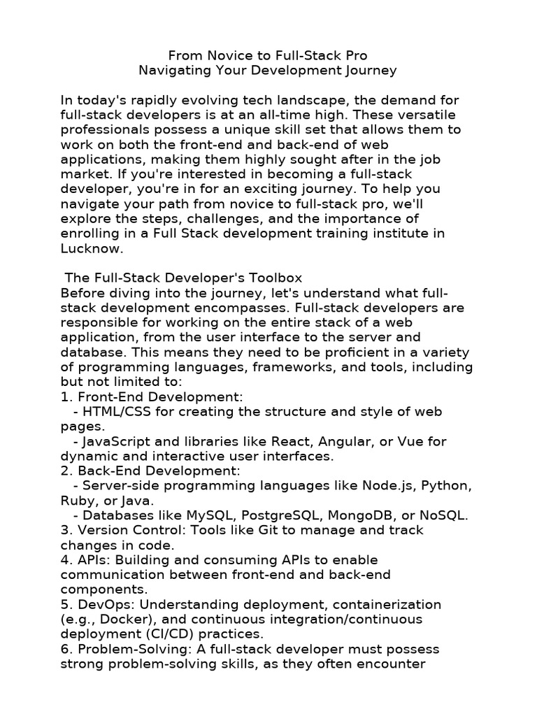 From Novice To Full-Stack Pro Navigating Your Development Journey | PDF | World Wide Web ...