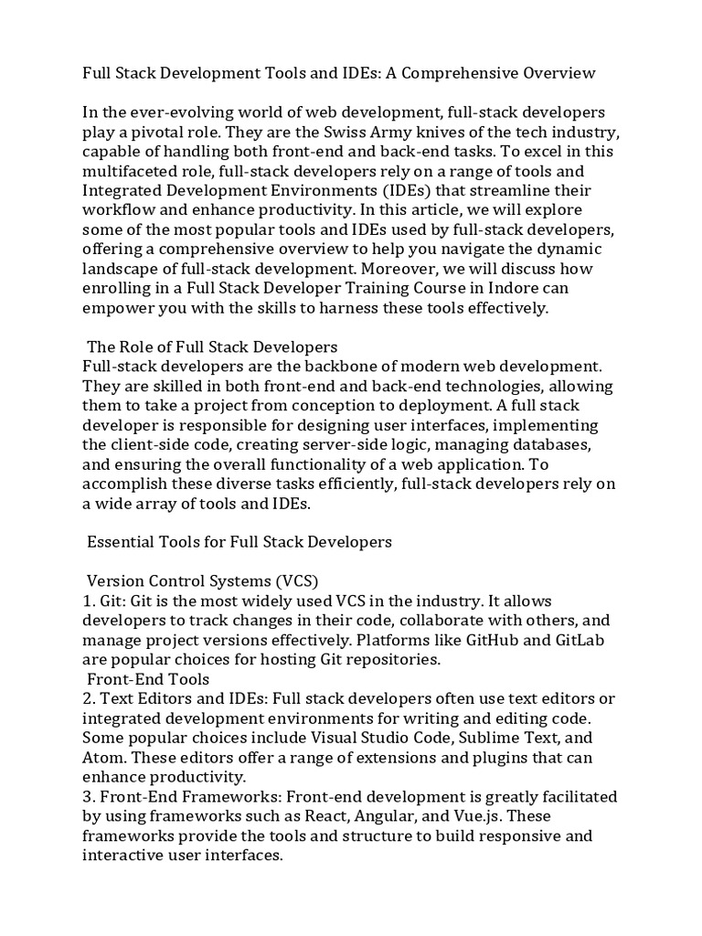 Full Stack Development Tools Overview | PDF | Integrated Development ...