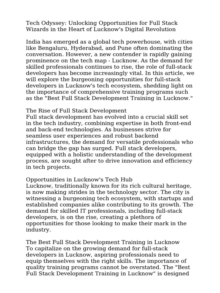 Tech Odyssey Unlocking Opportunities For Full Stack Wizards in The ... Tech Odyssey Unlocking Opportunities For Full Stack Wizards in The ...