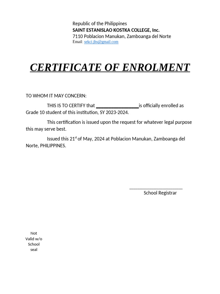 Certificate of Enrolment | PDF