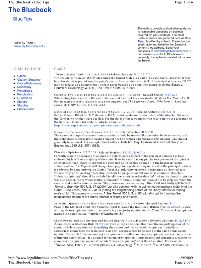 Blue Tips | PDF | Case Citation | Citation