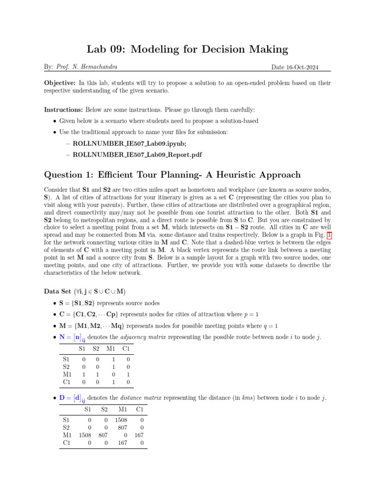 Decision-Making Lab: Tour Planning Model | PDF | Vertex (Graph Theory) | Combinatorics