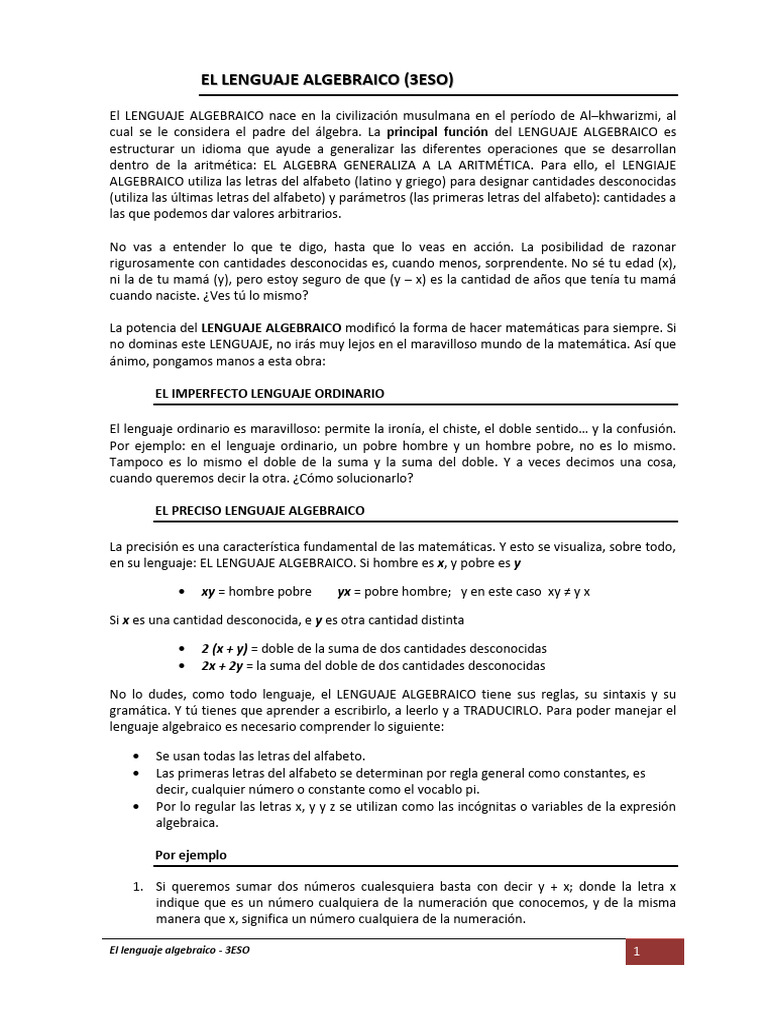 Razonamiento con Lenguaje Algebraico | PDF | Ecuaciones | División ...