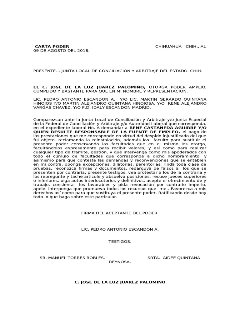 Carta Poder Laboral | PDF | Derecho