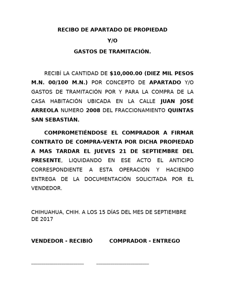 Recibo de Apartado de Propiedad | PDF | Hogar, jardinería y bricolaje