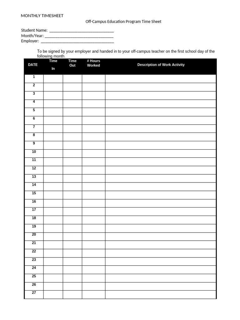 0ff-Campus Education-Time Sheets | PDF | Business
