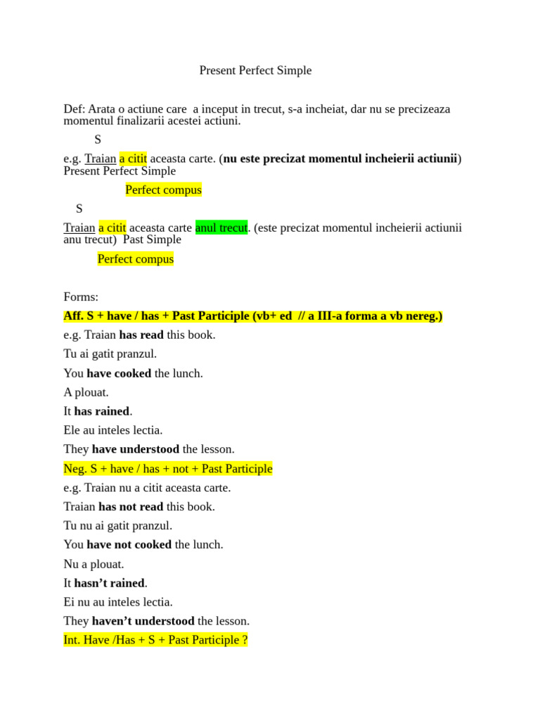 Traian Present Perfect Simple | PDF
