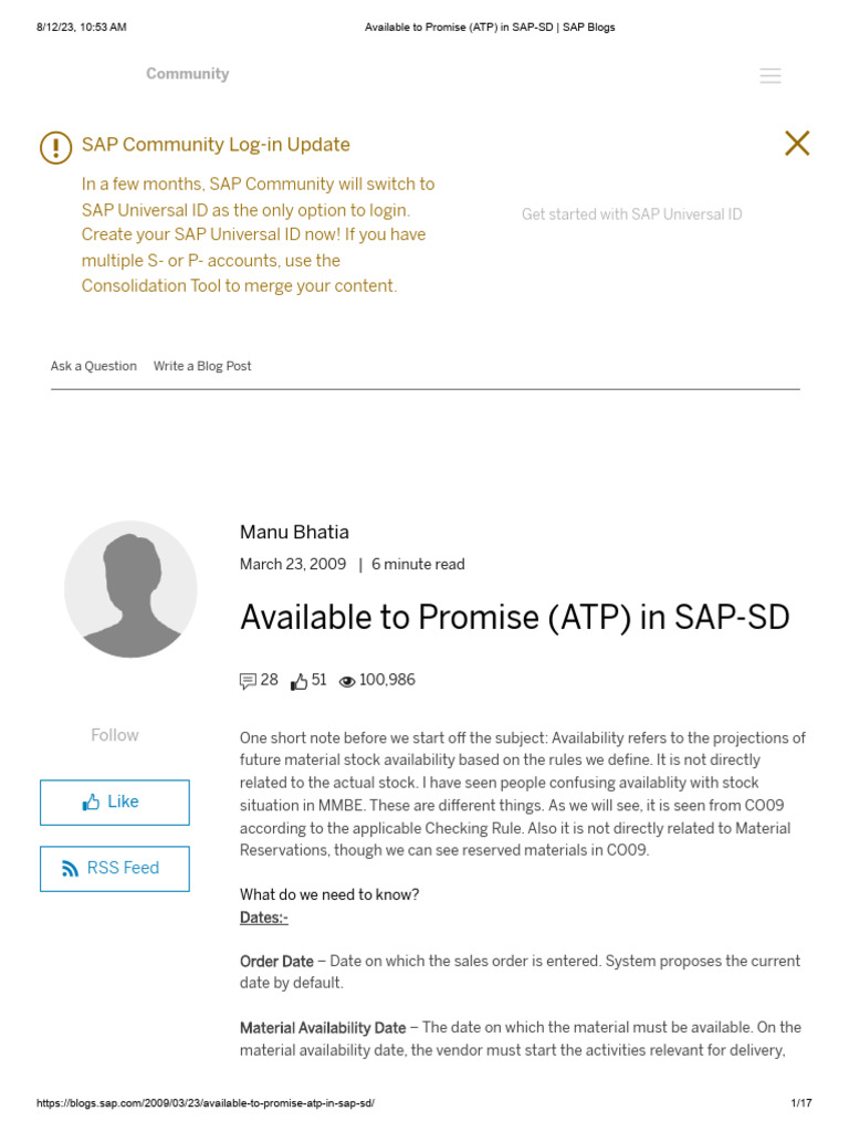 Available To Promise (ATP) in SAP-SD - SAP Blogs | PDF | Enterprise ...