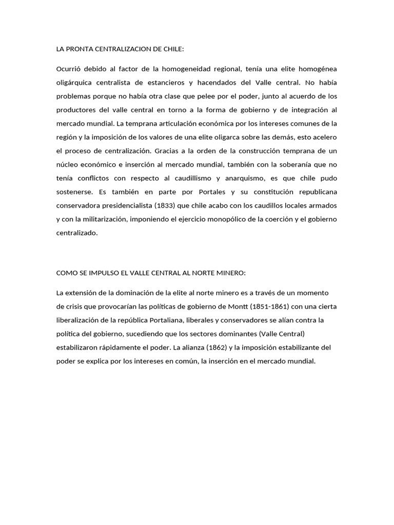 Centralización y Elite en Chile | PDF