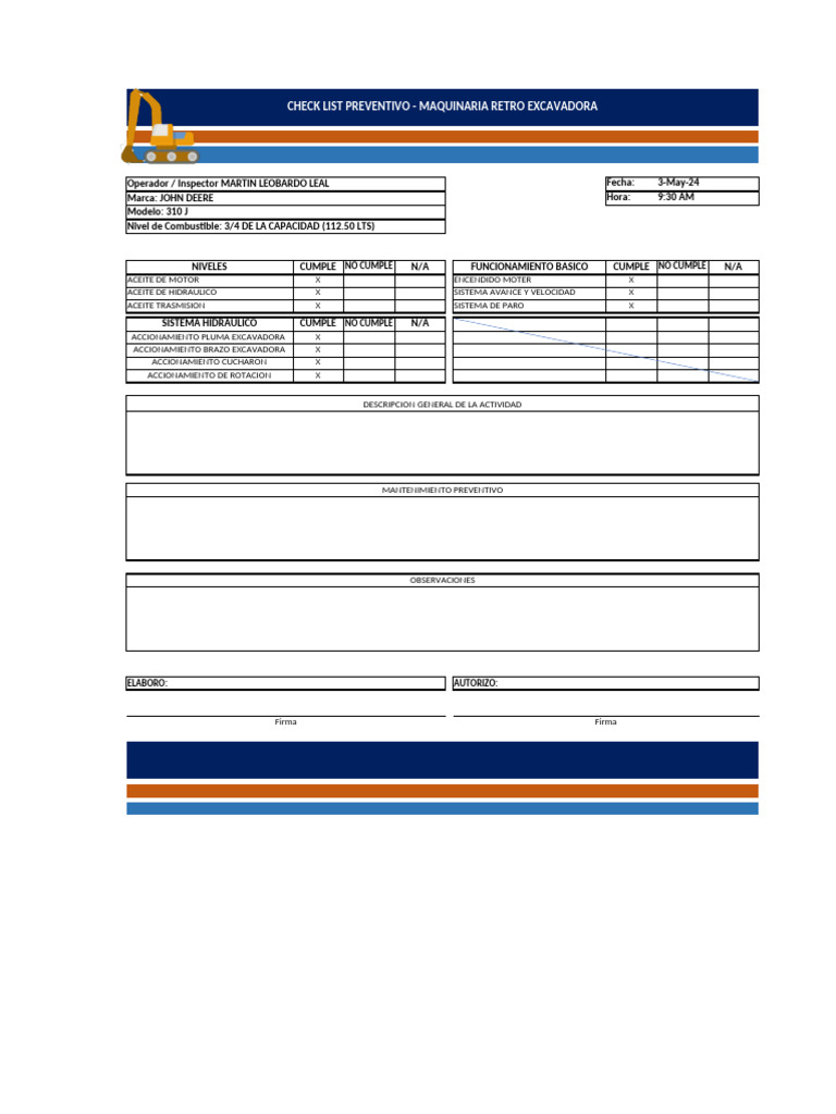 Check List - Retro Excavadora | PDF