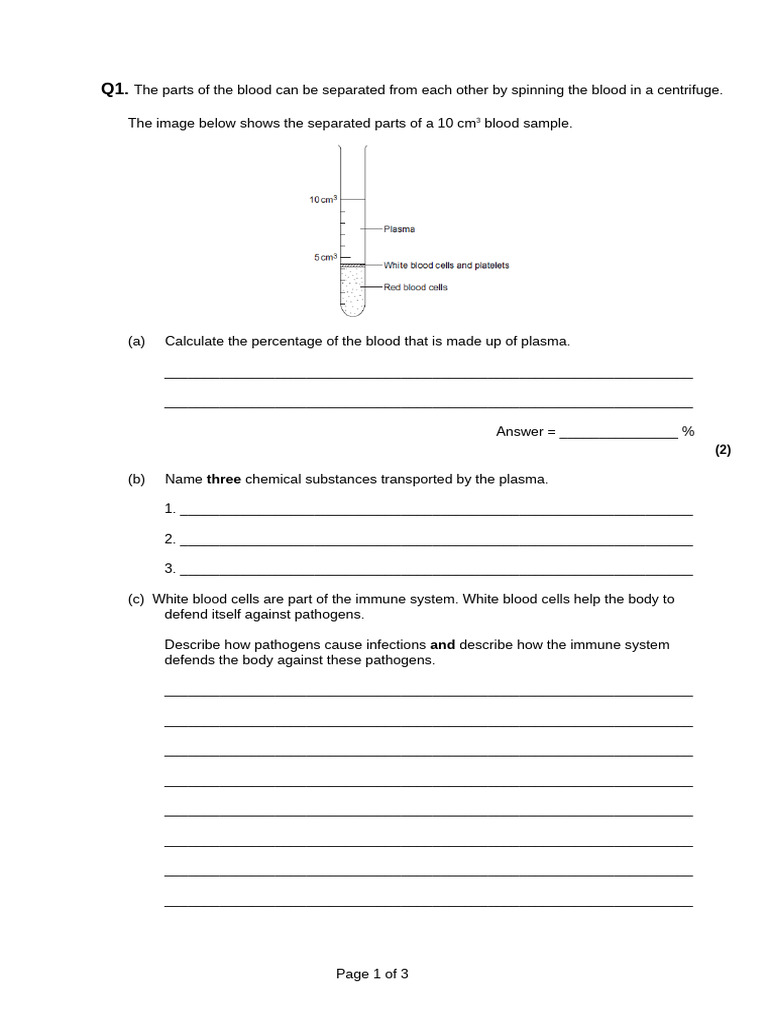 Blood Components and Immunity Question No MS | PDF