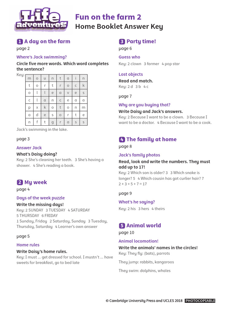 Life+Adventures+2 Home+Booklet+Answer+Key | PDF | Menu