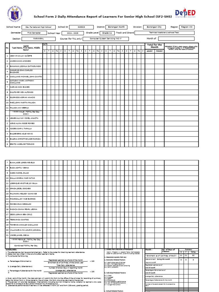 School Form 2 (SF 2) | PDF | Youth | Human Life Stages
