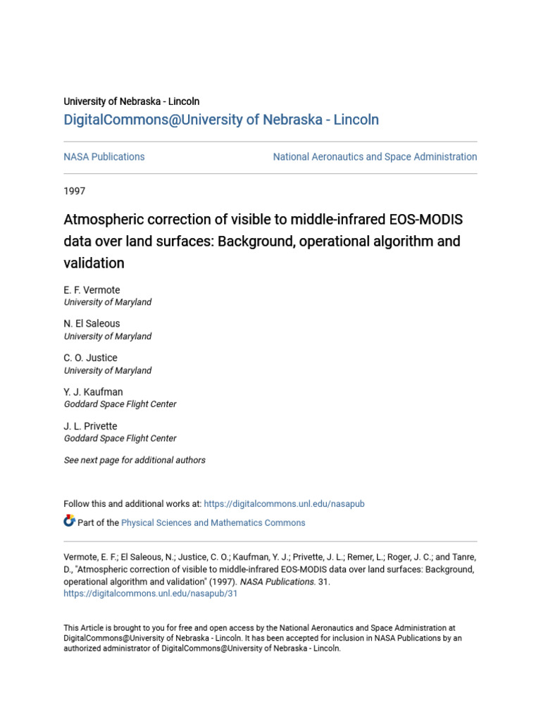 Atmospheric Correction of Visible To Middle-Infrared EOS-MODIS Data | PDF