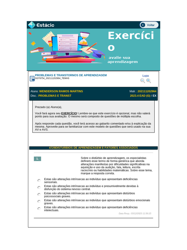 Exercício 2 | PDF | Aprendizado | Quociente de inteligência