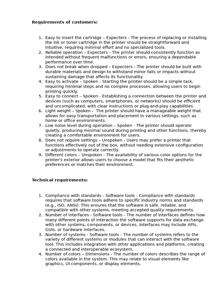 Essential Printer Requirements Guide | PDF | Printer (Computing) | Software
