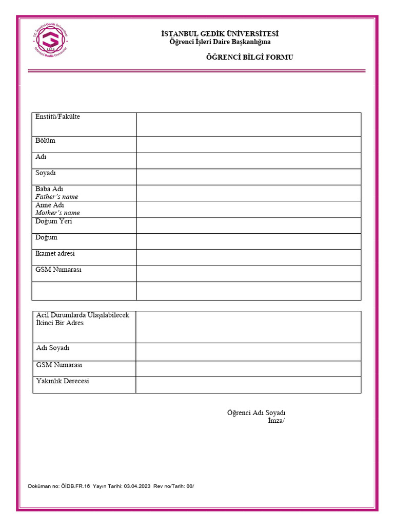 International Student Information Form | PDF